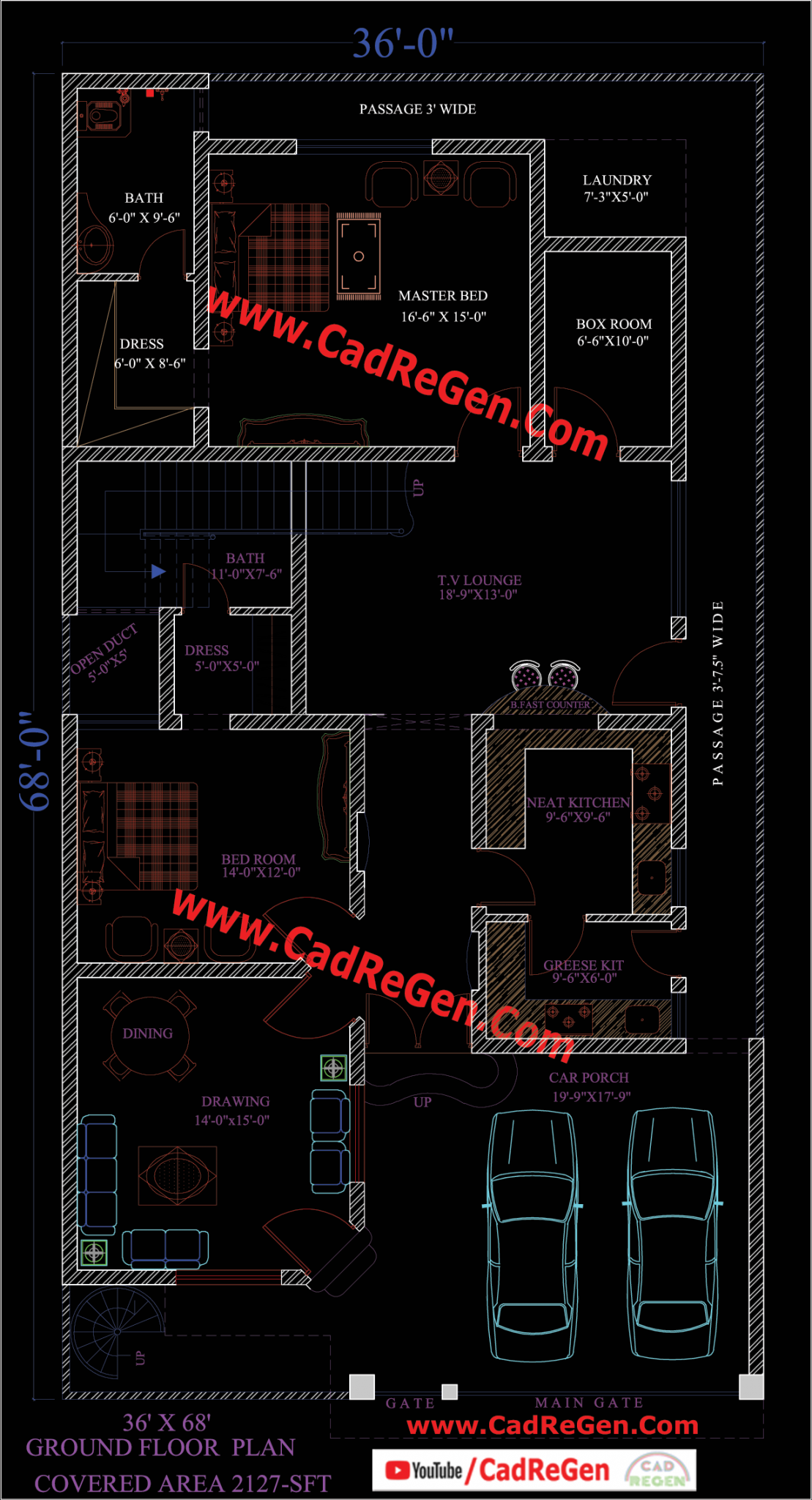 36 X 68 2BKH House Plan 10 Marla House Plan #4 - CadReGen:
